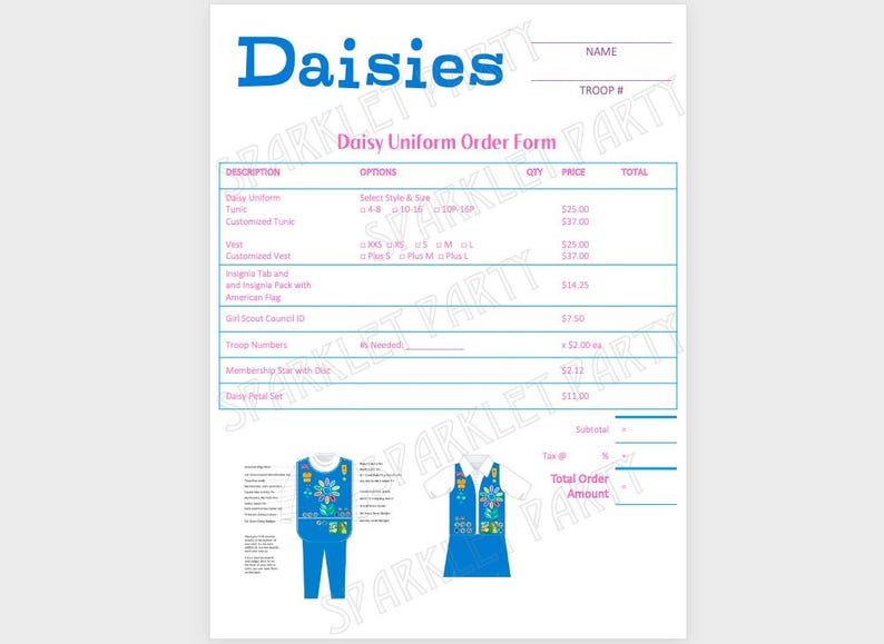 Printable Girl Scout Daisy Uniform Order Form - Etsy Australia