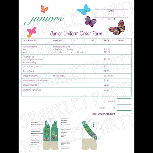 Printable Girl Scout Junior Uniform Order Form - Etsy