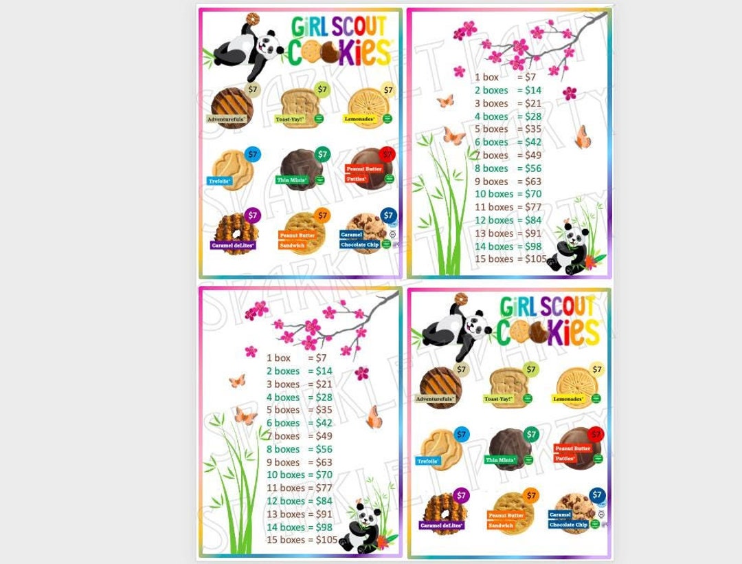 ABC 7 Girl Scout Cookie Booth Lanyard Mini Menu Sheet Printable Cookies ...