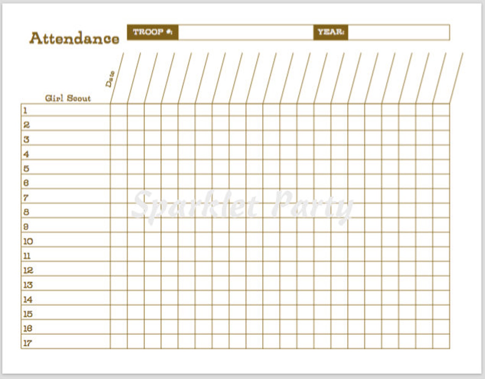 Printable Girl Scout Attendance Sheet - Etsy