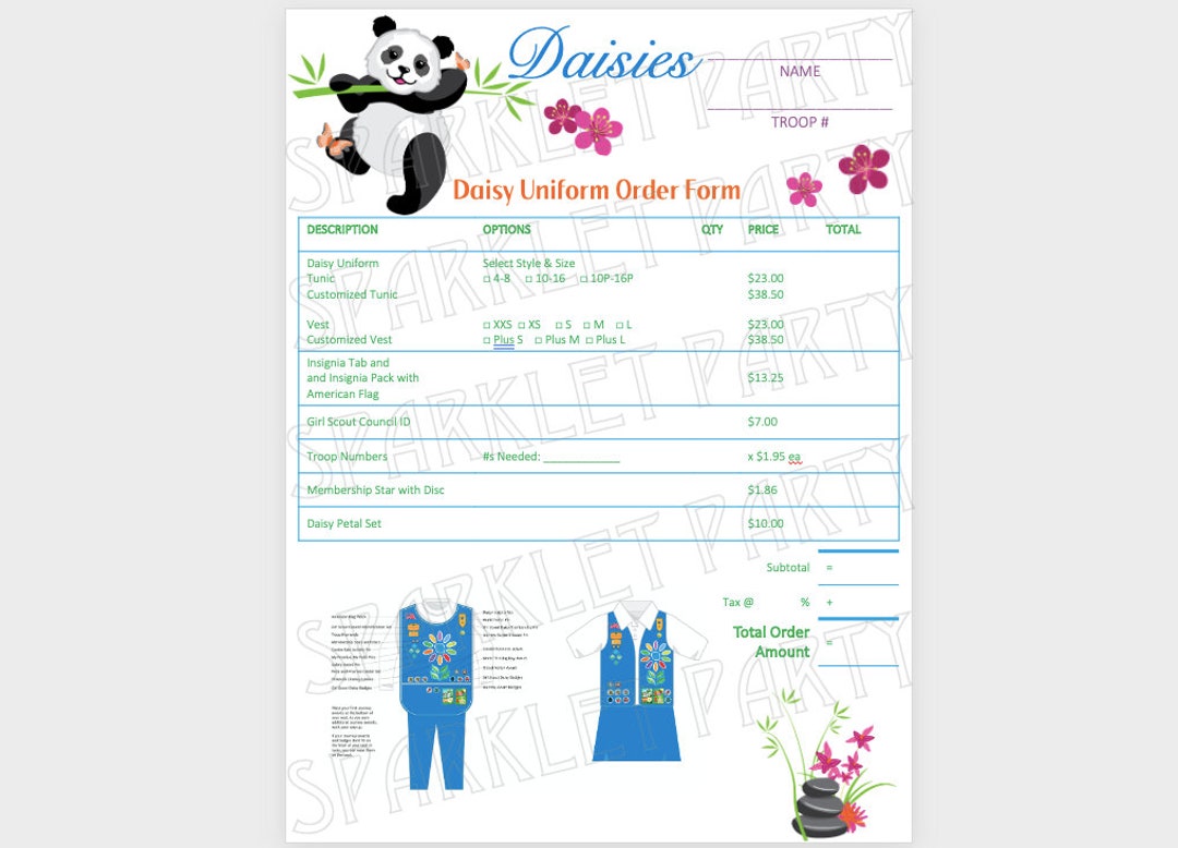 Printable Girl Scout Daisy Uniform Order Form - Etsy
