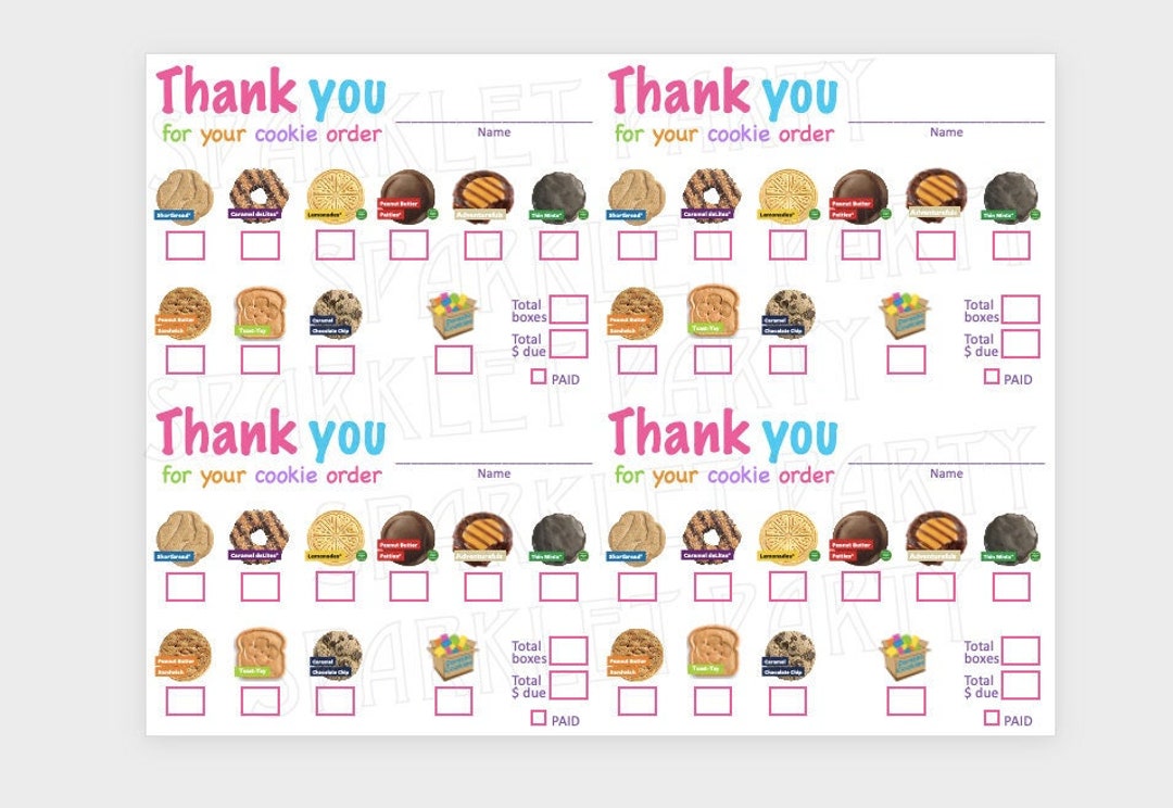 Abc Girl Scout Cookie Order Thank You Printable Smart Cookies Baker