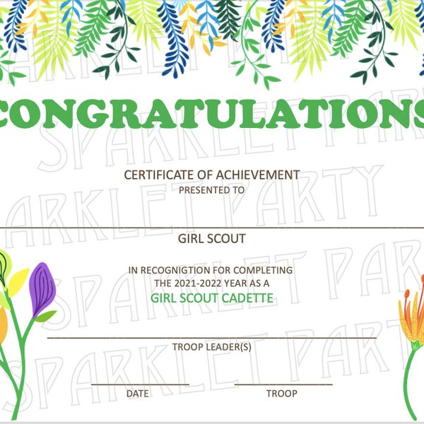 Girl Scout Bridging Certificate - Etsy