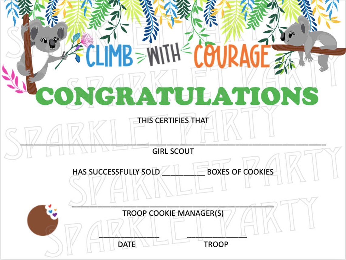 Girl Scout Cookie Sales Award Certificate Printable Cookie - Etsy