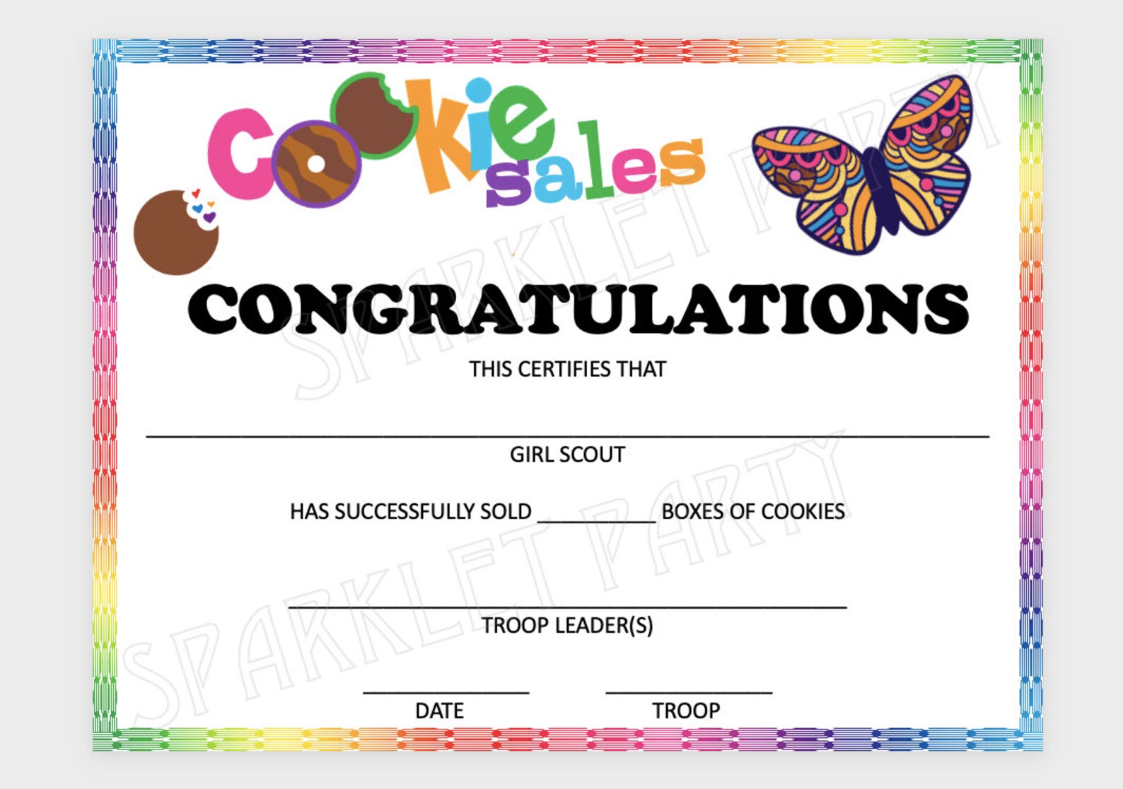 Girl Scout Cookie Sales Award Certificate Printable Cookie - Etsy