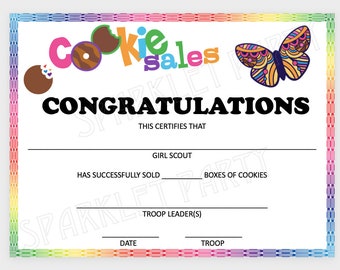 Girl Scout Cookie Sales Award Certificate Printable Cookie - Etsy