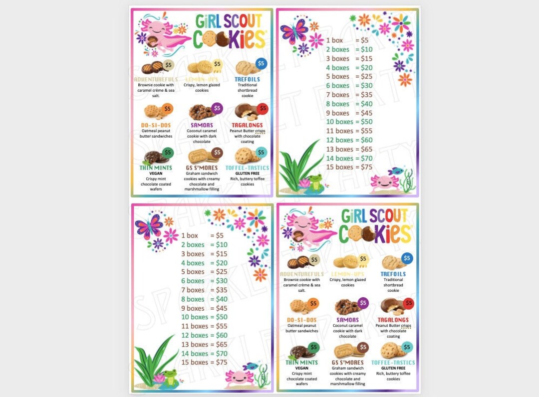 LBB Girl Scout Cookie Booth Lanyard Mini Menu Sheet Printable Little ...