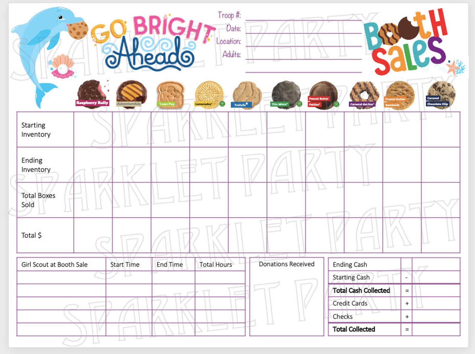 ABC Girl Scout Cookie Booth Tally Cookies Count Sheet - Etsy