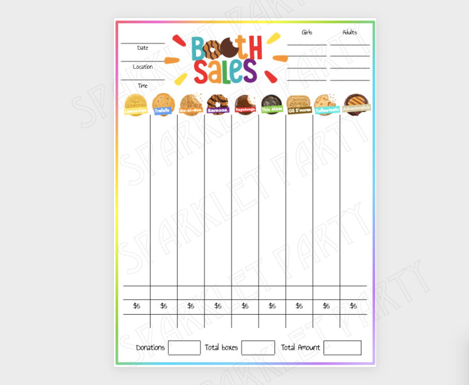 LBB Girl Scout Cookie Booth Tally Count Sheet Printable Little Brownie ...