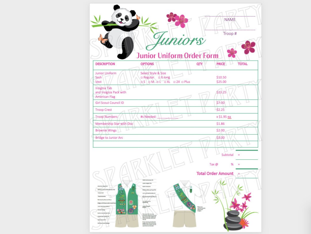 Printable Girl Scout Junior Uniform Order Form - Etsy Hong Kong