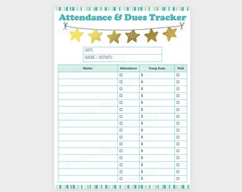 Girl Scout Attendance Sheet With Dues Column Tracker Printable - Etsy