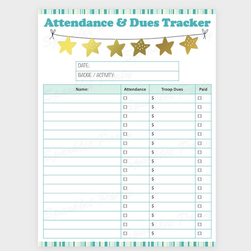Printable Girl Scout Attendance Sheet - Etsy