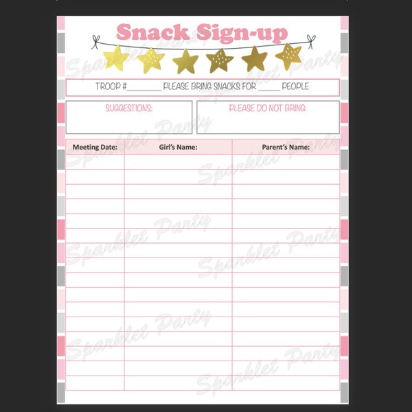 Snack Sign up Sheet - Etsy