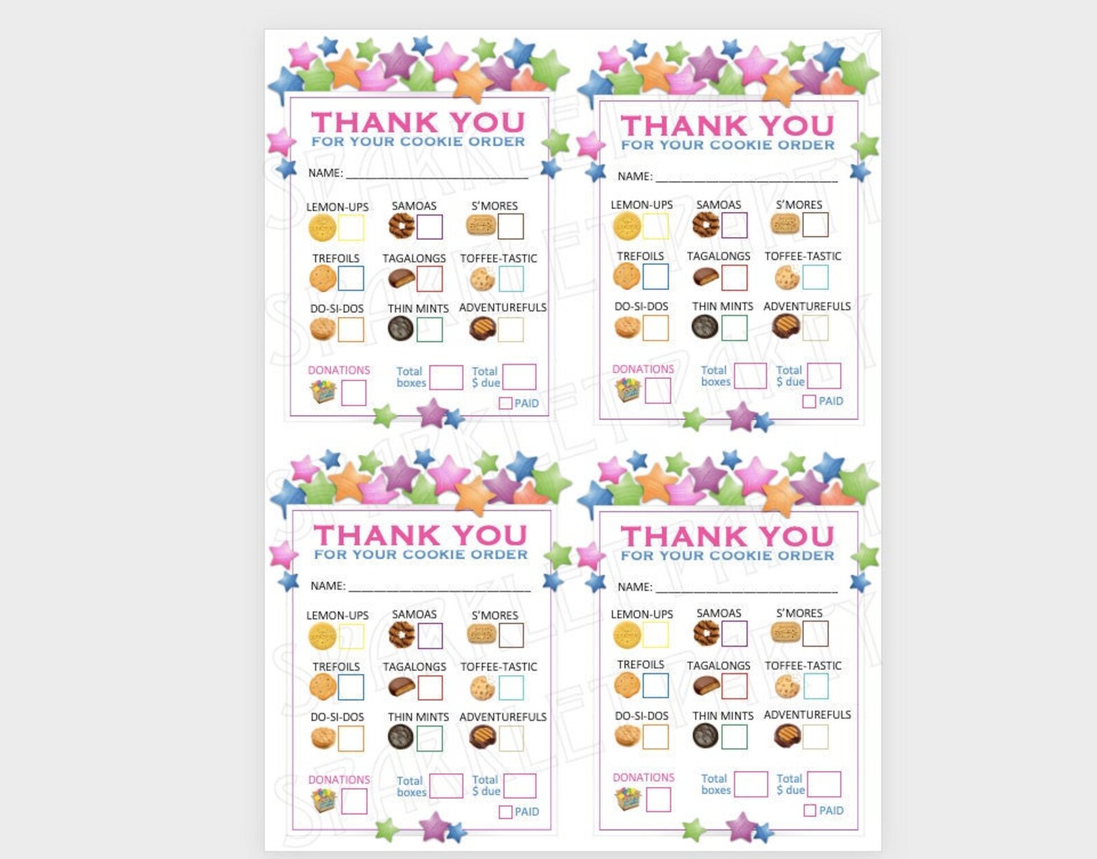 LBB Girl Scout Cookie Order Form Thank You Printable Little - Etsy