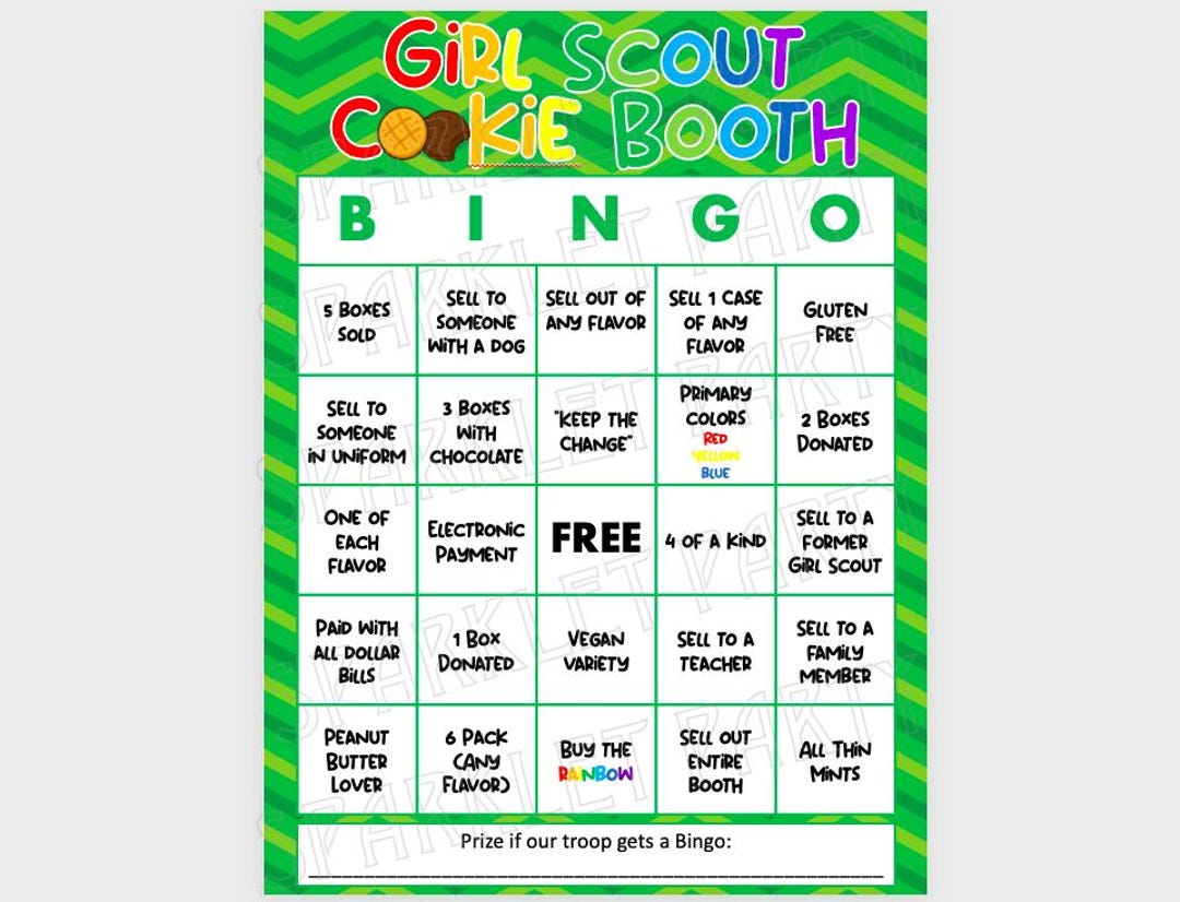 Girl Scout Cookie Booth Bingo Cards Sheet Printable - Etsy