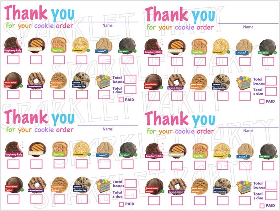 Abc Girl Scout Cookie Order Thank You Printable Smart Cookies Etsy