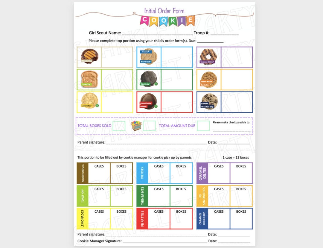 ABC Girl Scout Cookies Initial Order Parent Form Printable Baker Cookie ...