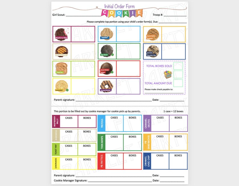 ABC Girl Scout Cookies Initial Order Parent Form Printable - Etsy