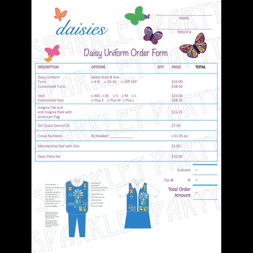 Daisy Girl Scouts Downloadable Troop Uniform Order Form - Etsy