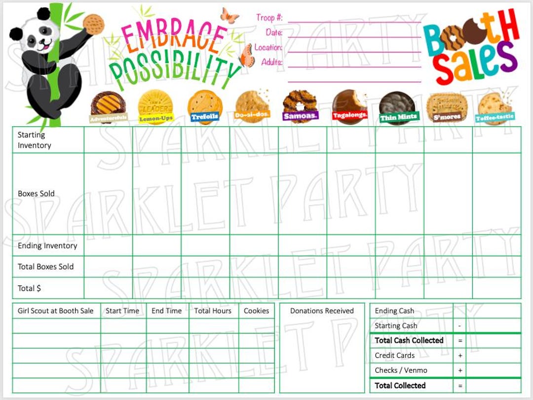 LBB Girl Scout Cookies Booth Tally Count Sheet Printable Little Brownie ...