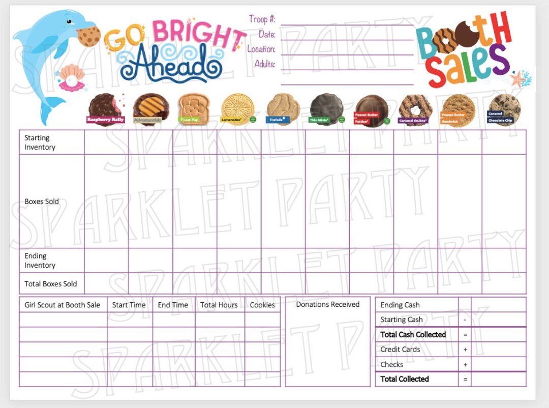 ABC Girl Scout Cookie Booth Tally Cookies Count Sheet - Etsy