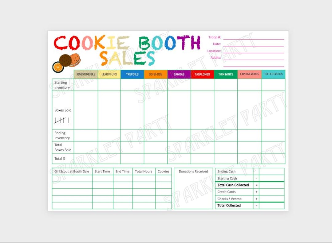 LBB Girl Scout Cookie Booth Tally Count Sheet Printable Little Brownie ...