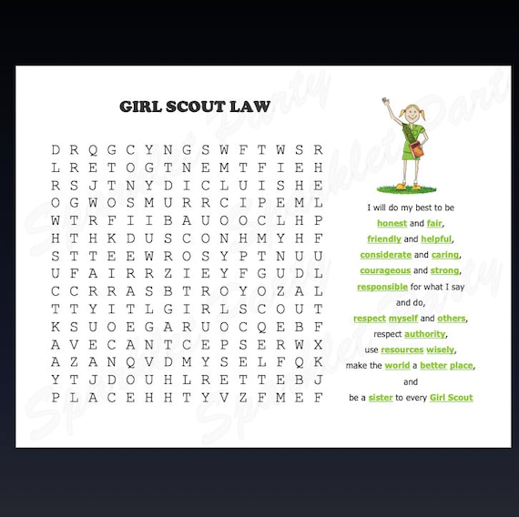 Girl Scout Law Word Search Game / Answer Sheet Included - Etsy