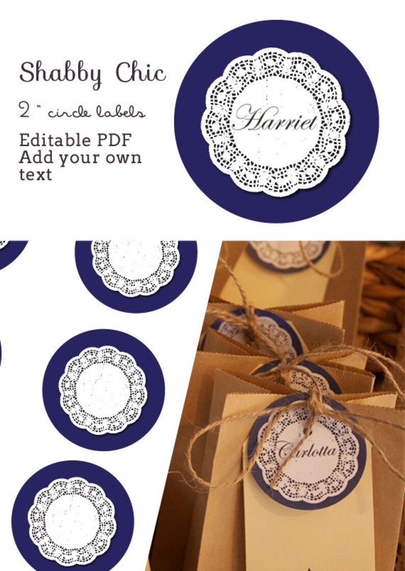 Shabby Chic 2" Circle Labels - Editable PDF - Add Your Own Text - Etsy