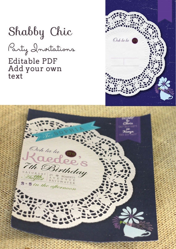 Shabby Chic Party Invitations Editable PDF Add Your Own Text - Etsy