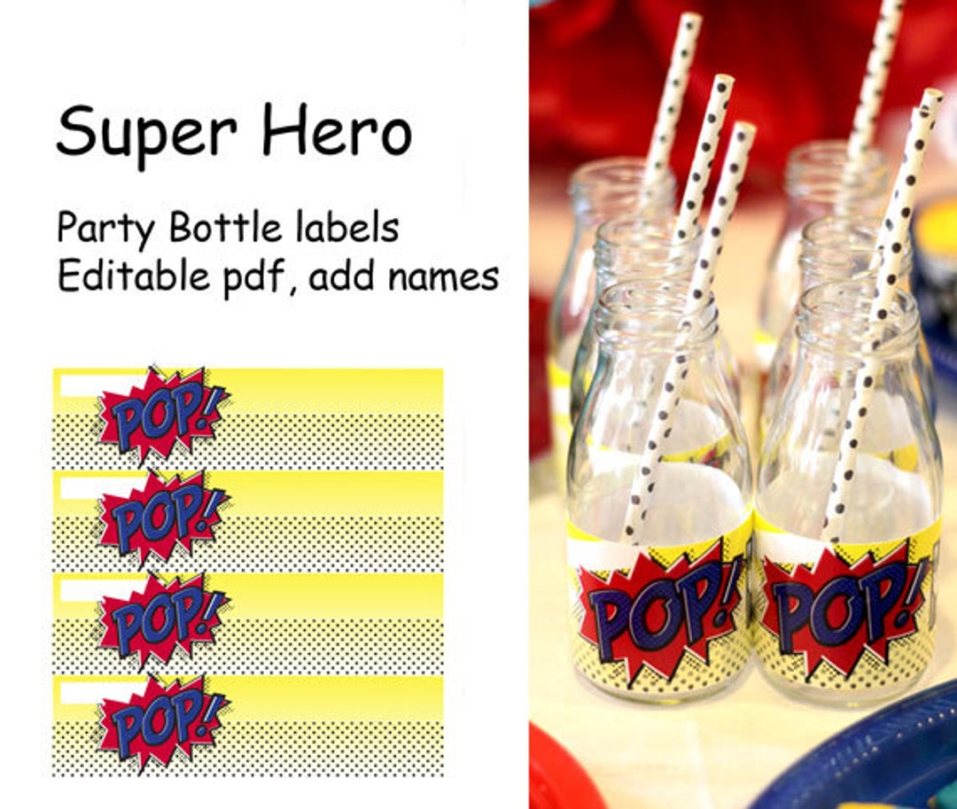 Super Hero Bottle Labels: Editable Comic Book Party Decor (PDF) - Etsy