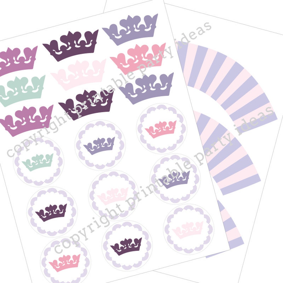 Pink and Purple Princess Cupcake Toppers and Wrappers - Printable PDF ...