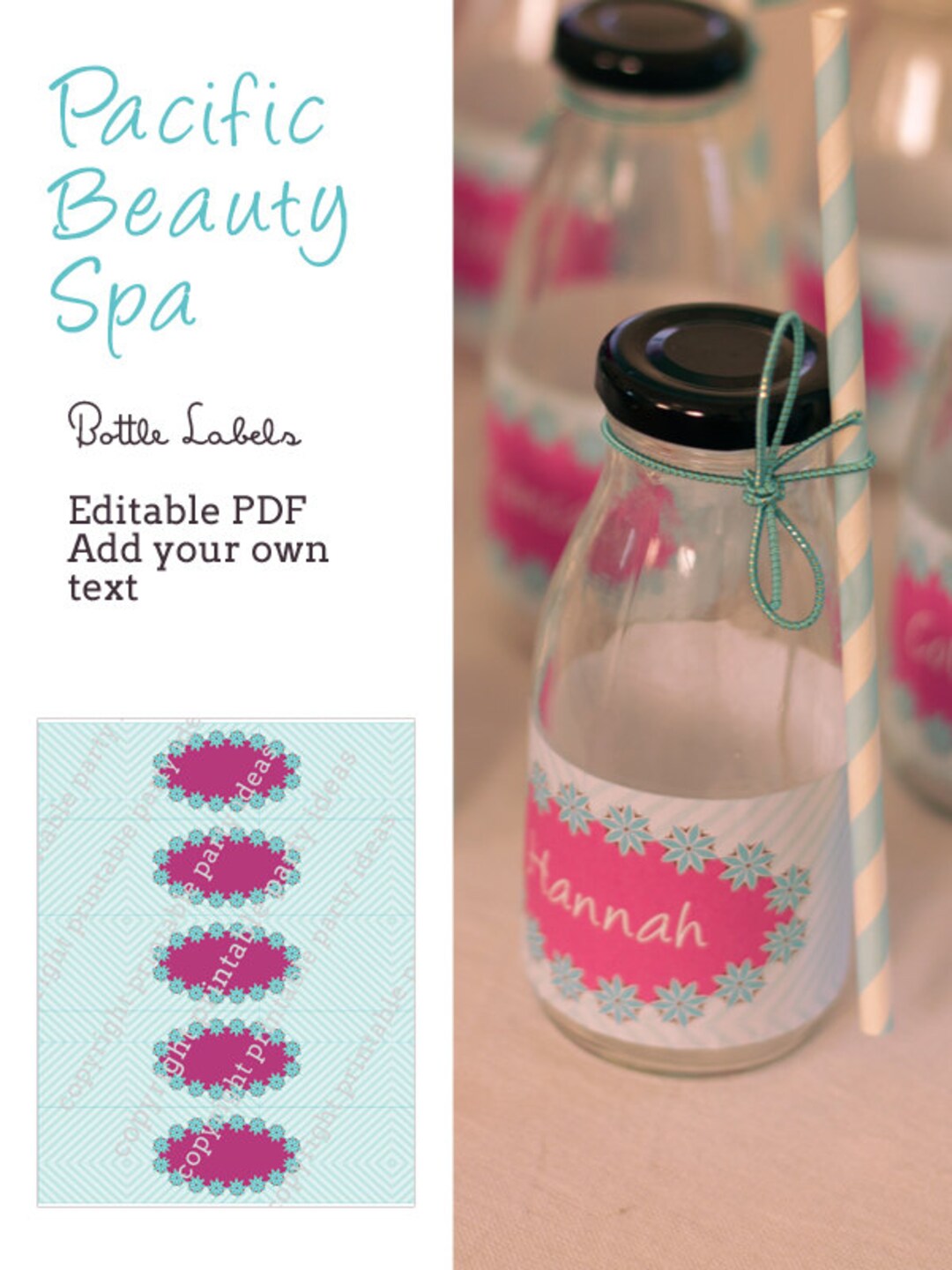Pacific Beauty Spa Bottle Labels (for Small Retro Milk Bottles or ...