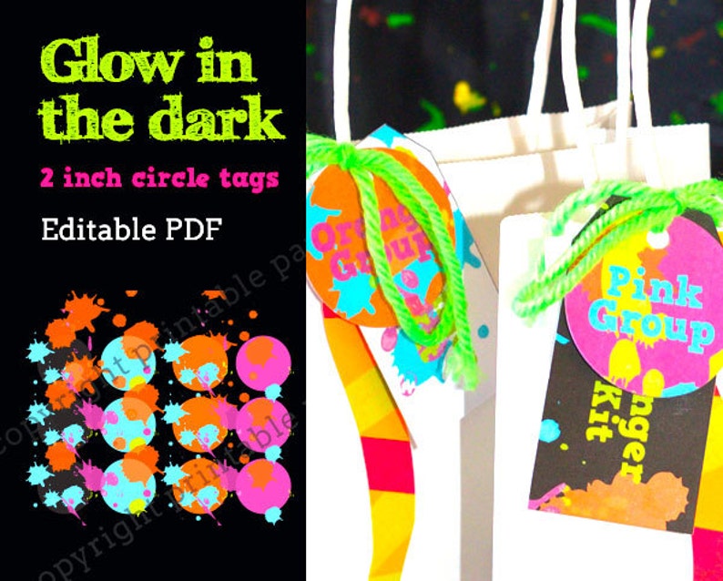 Glow in the Dark Party Neon Color 2" Circle Labels - Editable PDF - Add ...