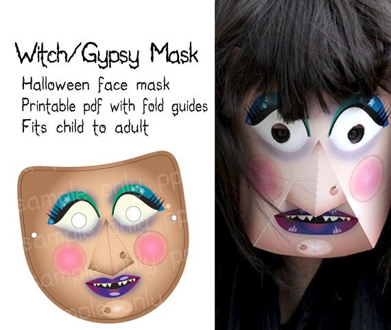 Halloween Mask Witch or Gypsy Printable PDF - Etsy