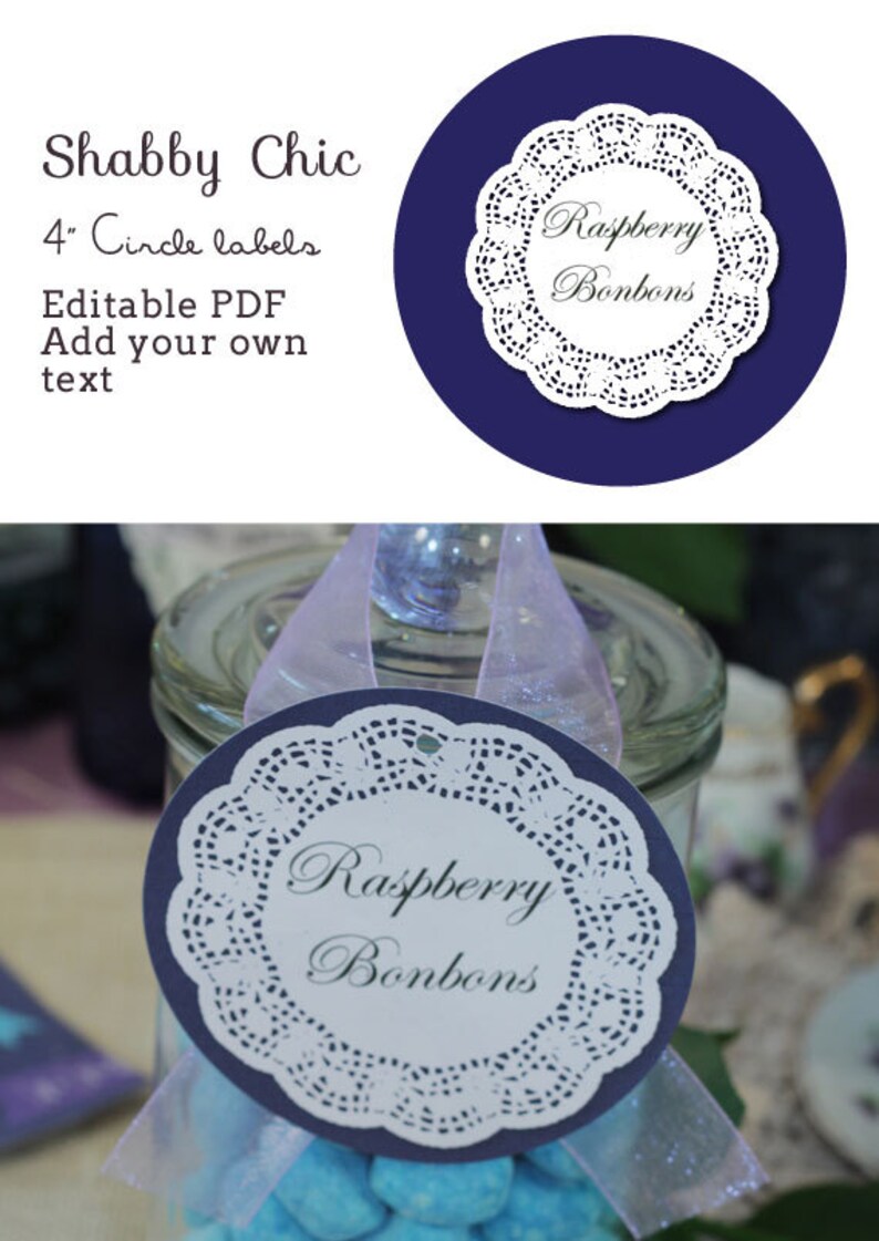 Shabby Chic 4" Circle Labels - Editable PDF - Add Your Own Text - Etsy