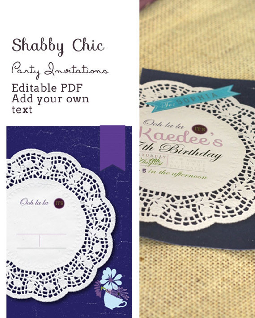 Shabby Chic Party Invitations Editable PDF Add Your Own Text - Etsy