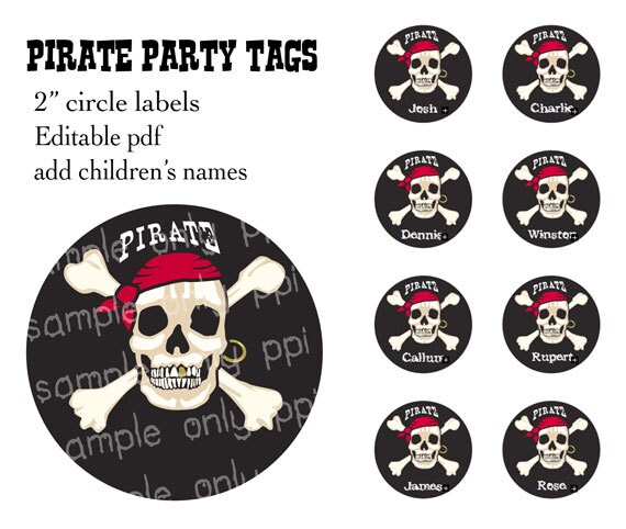 Pirate Party 2" Circle Labels - Editable PDF - Add Your Own Text - Etsy