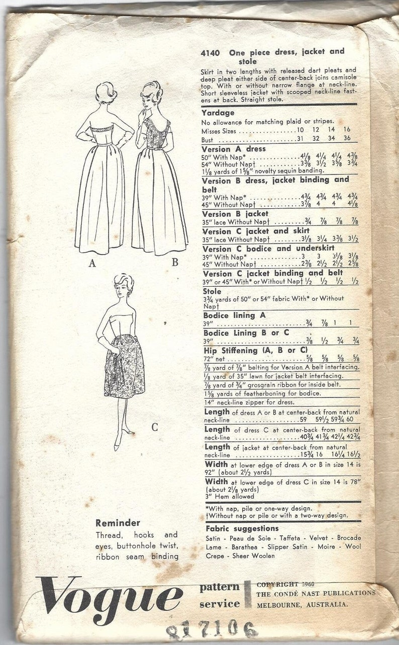 Vogue Special Design 4140 Sewing Pattern Vintage One Piece - Etsy