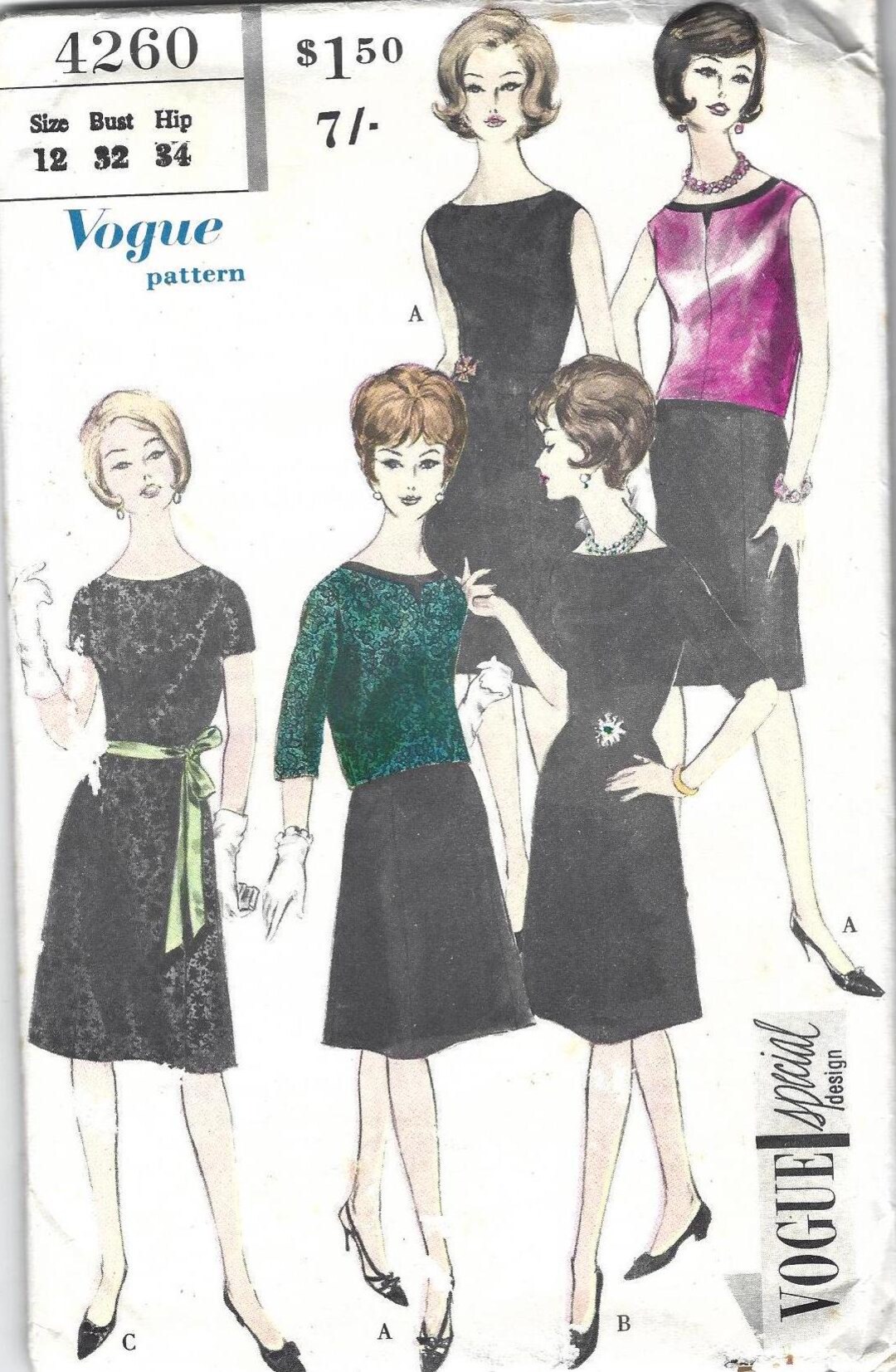 Vogue Special Design 4260 Sewing Pattern; Vintage One Piece Dress and ...
