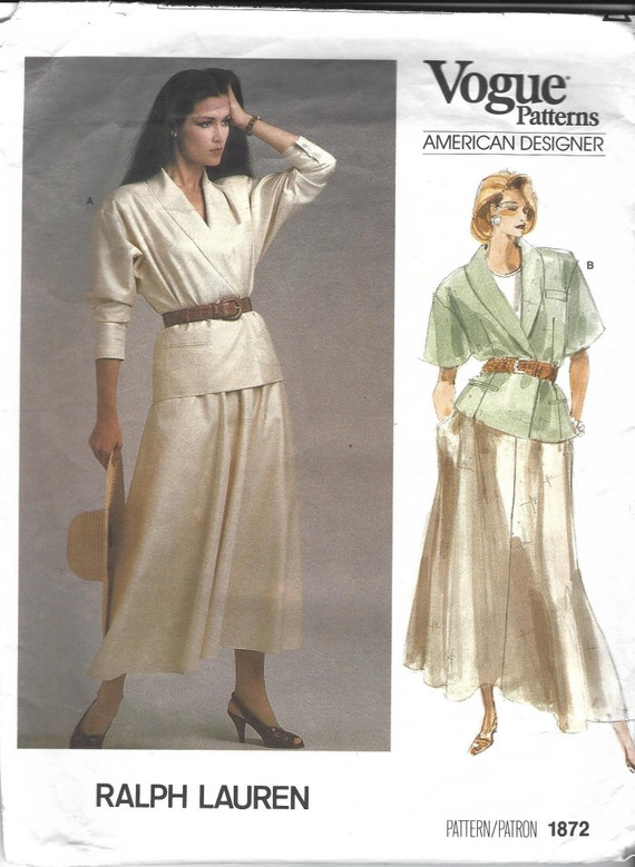 Vogue Sewing Pattern 1872 American Designer RALPH LAUREN Out - Etsy