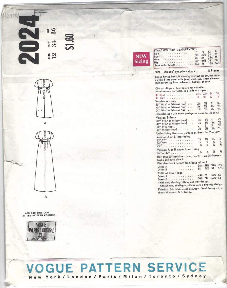 Vogue Paris Original Sewing Pattern 2024, Christian Dior Vintage Dress ...