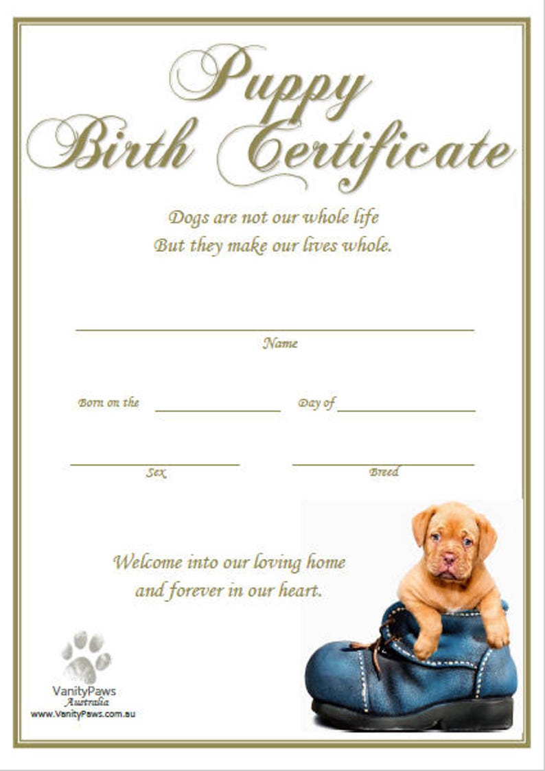Free Printable Puppy Birth Certificate Printable World Holiday