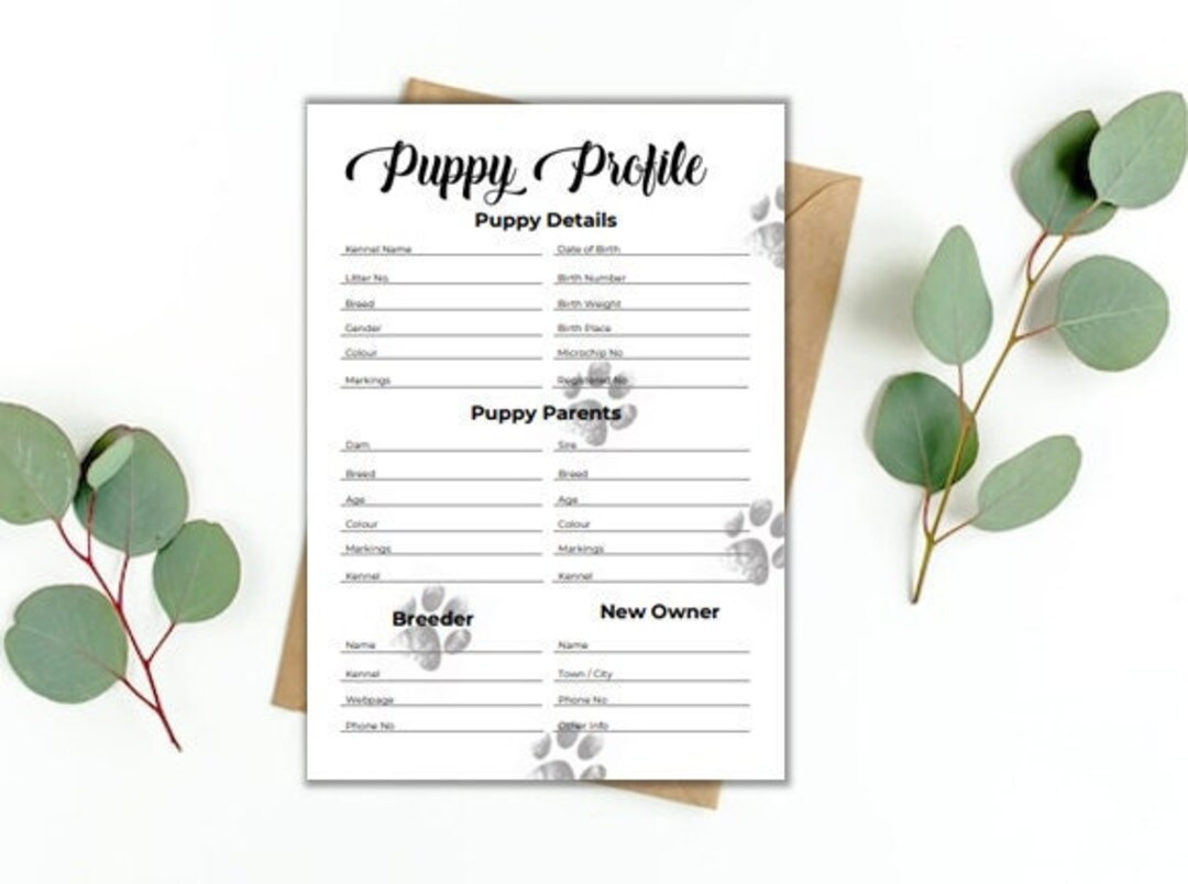 Puppy Profile - Breeder Forms, PDF Document - Etsy