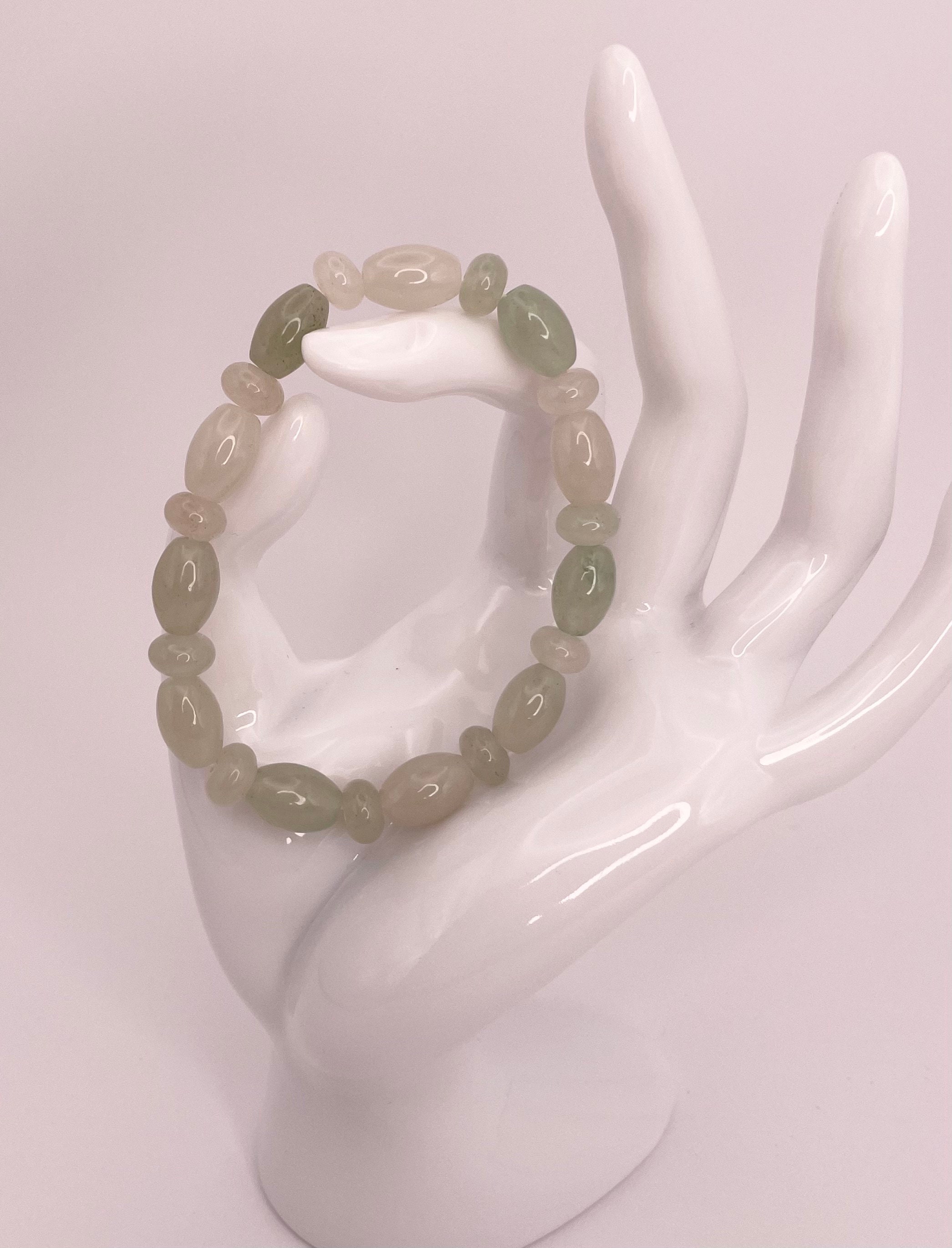 Shetai Light Green Jade Barrel and Donut Shaped Stone Beads - 6.5 Inch ...