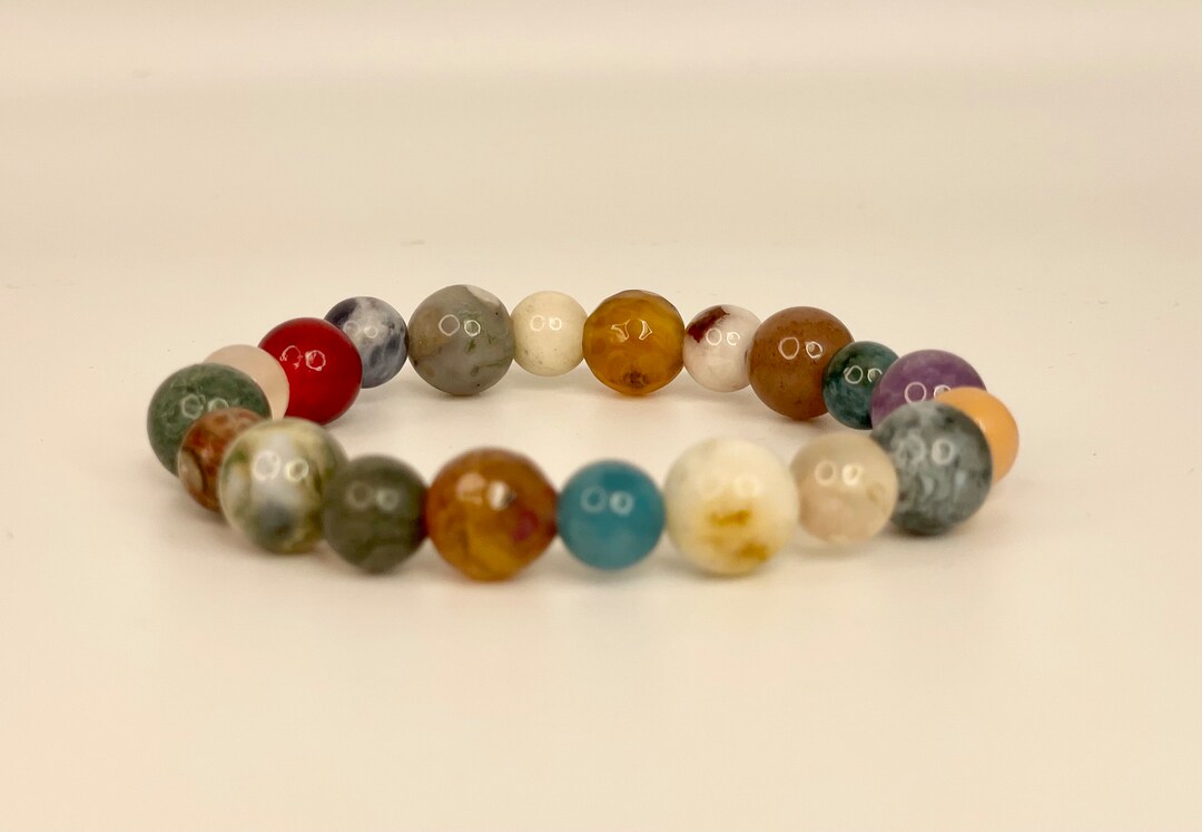 Multi Color Jasper, Agate & Jade Stone Round Beads - Single - 6 Inch ...