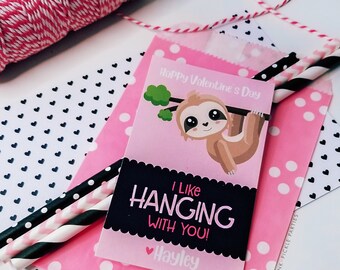 Printable cute sloth valentine pencil holder pixie stick | Etsy