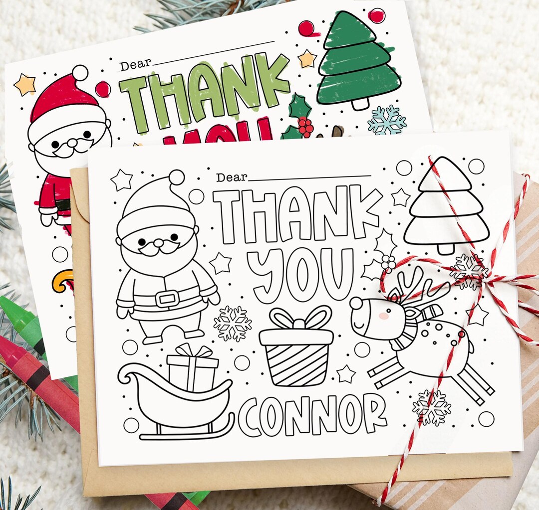 Personalized Christmas Coloring Thank You Card to Color Kids Christmas ...