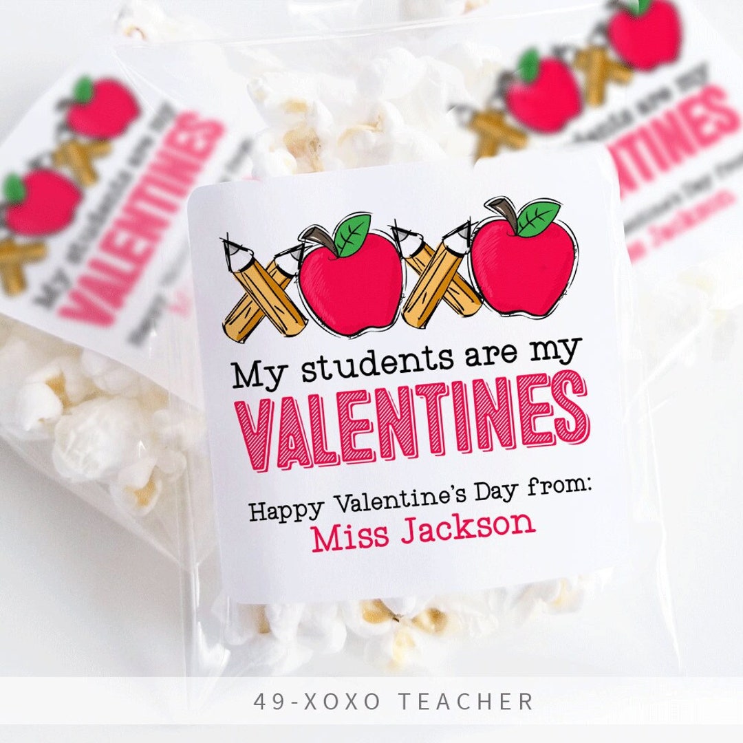 Teacher Valentine Stickers or Labels, Xoxo Apple Valentines Exchange ...