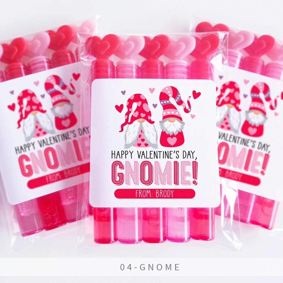 Gnome Valentine Stickers or Labels, Gnomie Valentines Exchange Cards ...