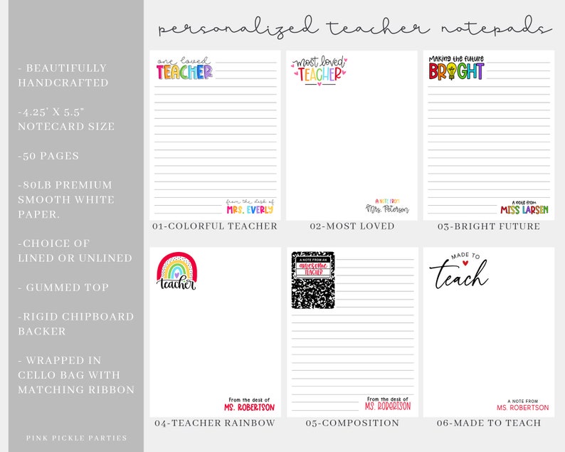 Teacher Notepad Teacher Gifts Personalized Custom Teacher - Etsy